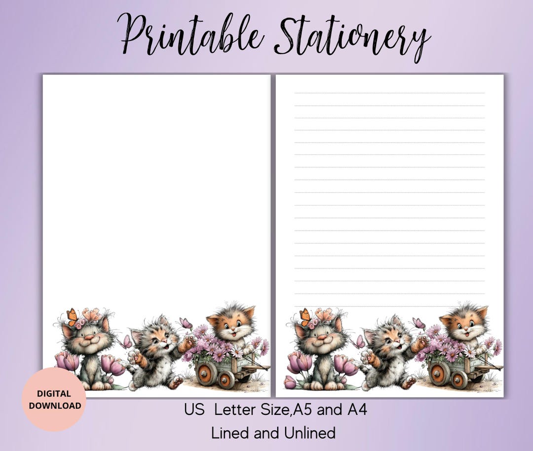 Funny Cats Printable Stationery-cats Writing Paper Lined Unlined A5/A4 ...