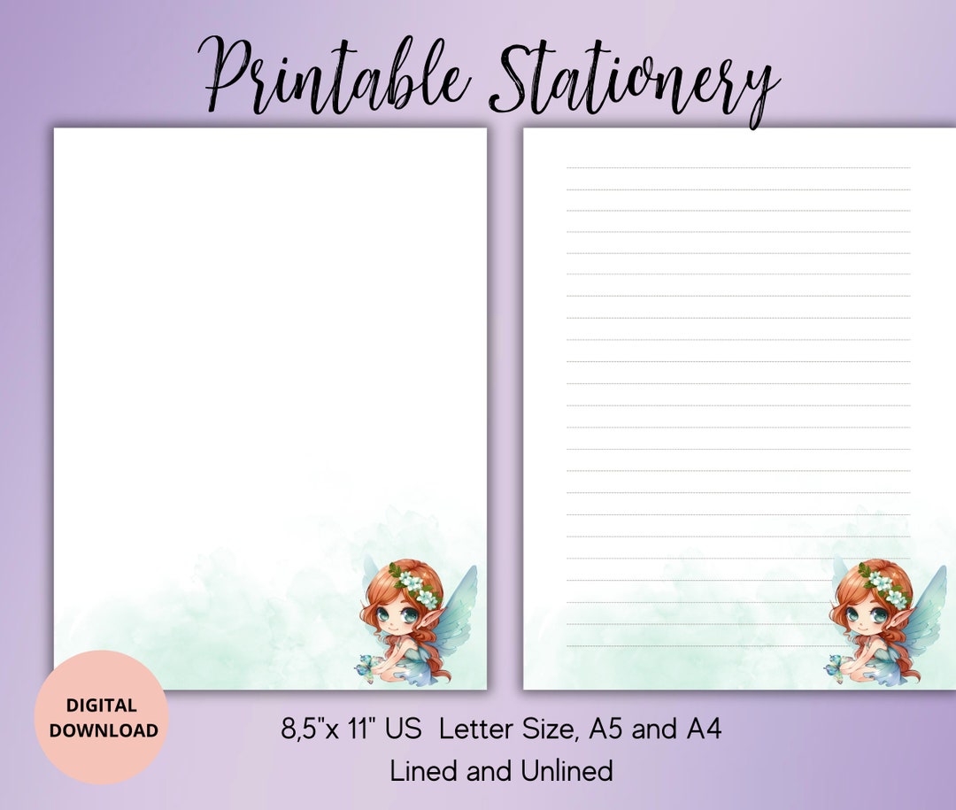 Fairy Printable Stationery Set-fairytale Writing Papers Set Lined ...