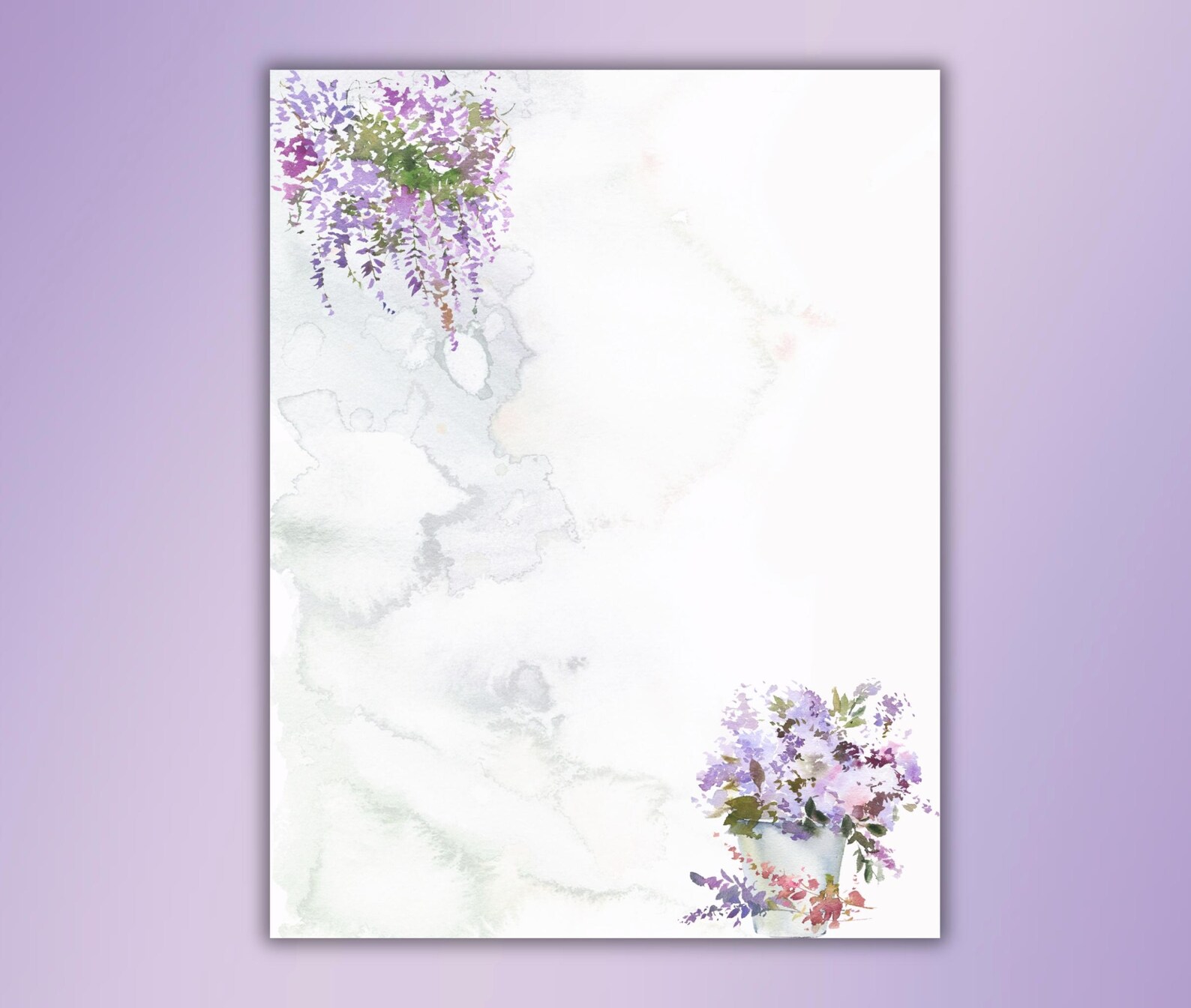 Purple Flower Printable Stationery-floral Writing Paper-letter Paper A4 ...