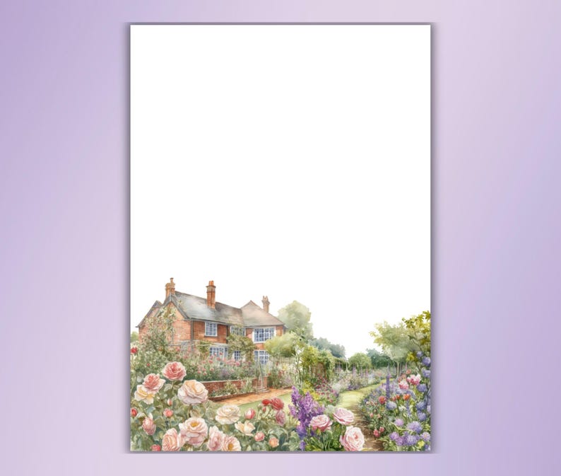 Country Cottage Printable Stationery-village Writing Paper Unlined ...