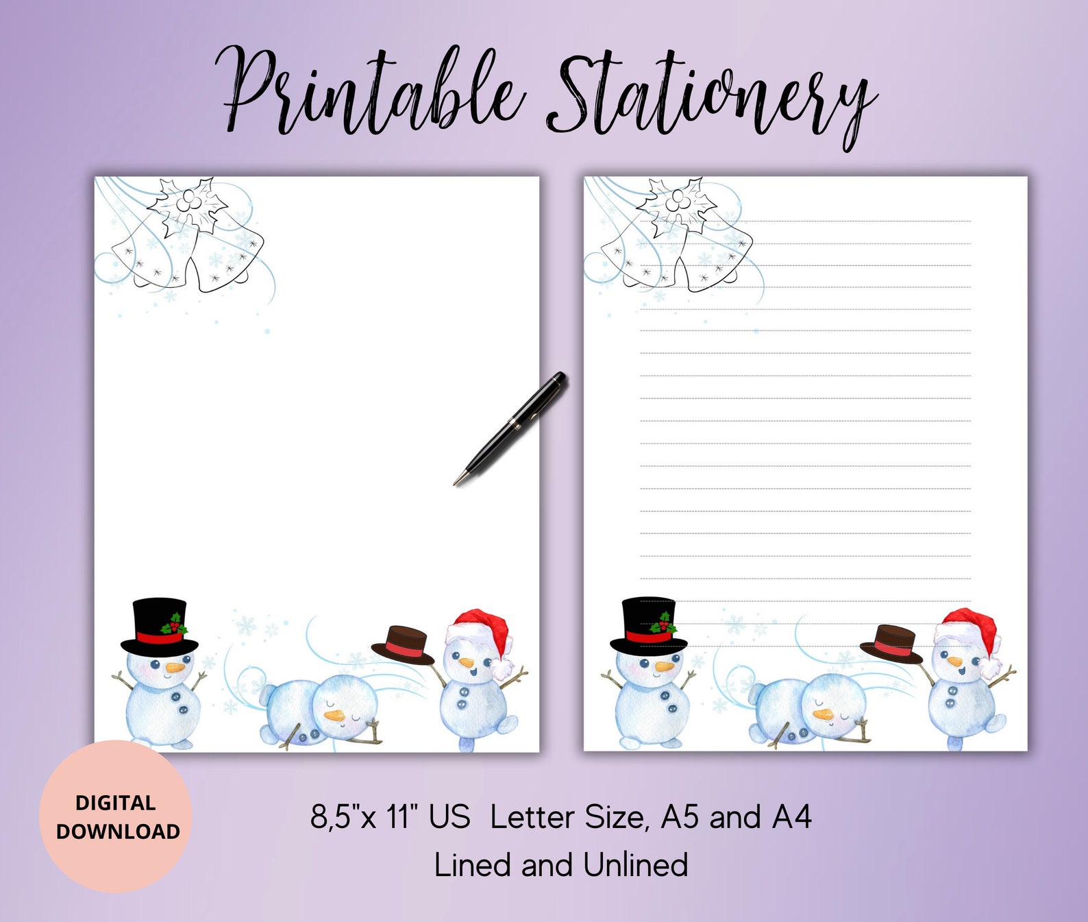 Snowman Printable Stationery,christmas Printable Stationery,holiday ...
