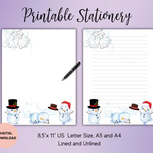 Snowman Printable Stationery,christmas Printable Stationery,holiday ...