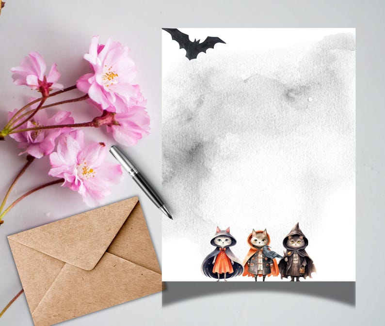 Cute Halloween Printable Stationery -cats Writing Paper Lined,unlined ...