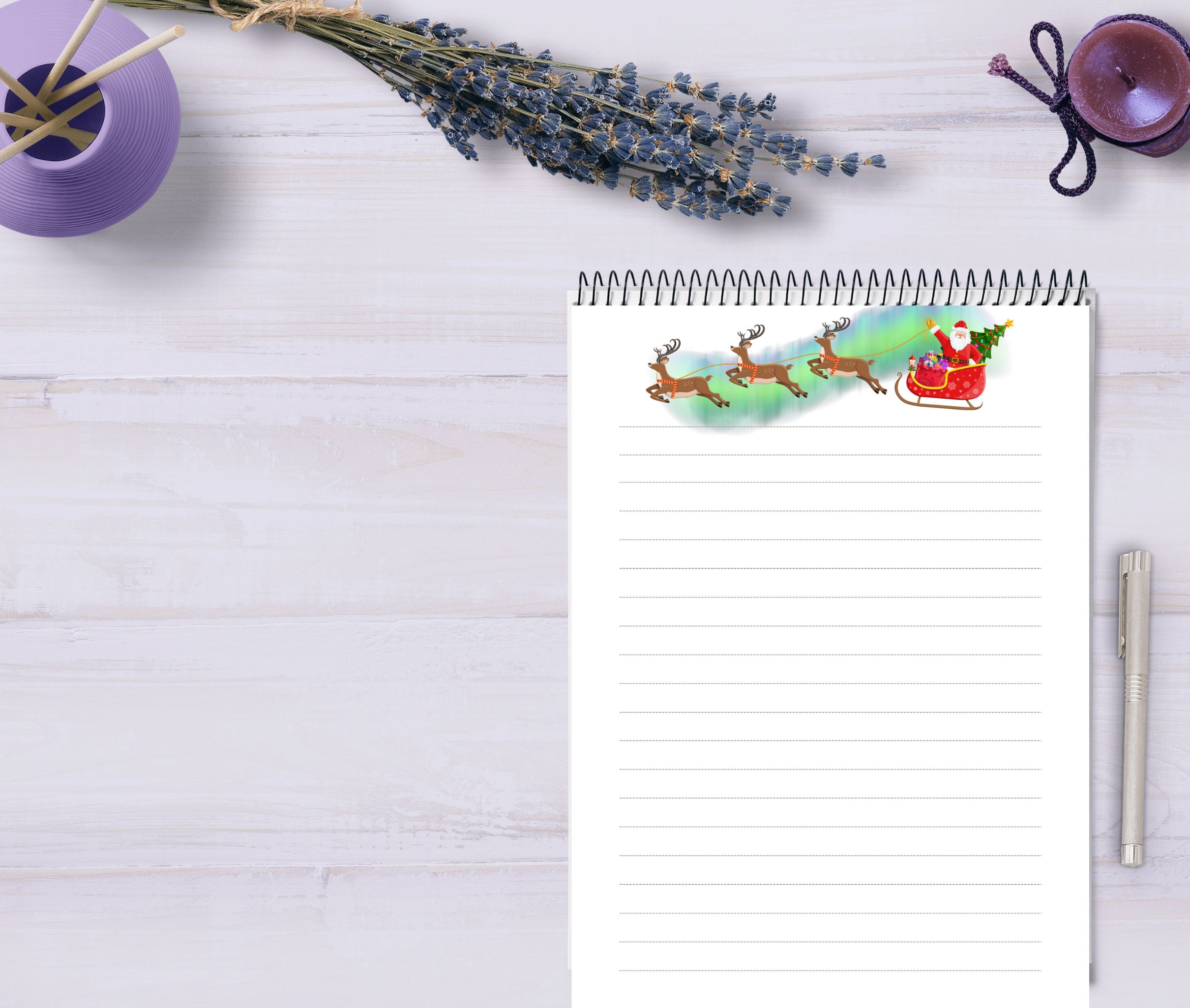 Santa Claus With Reindeer Printable Stationery-santa Claus Writing ...