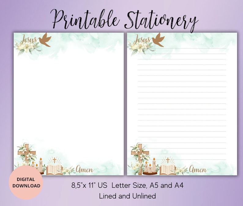 Christian Religious Printable Stationery Digital Letter Lined Unlined ...