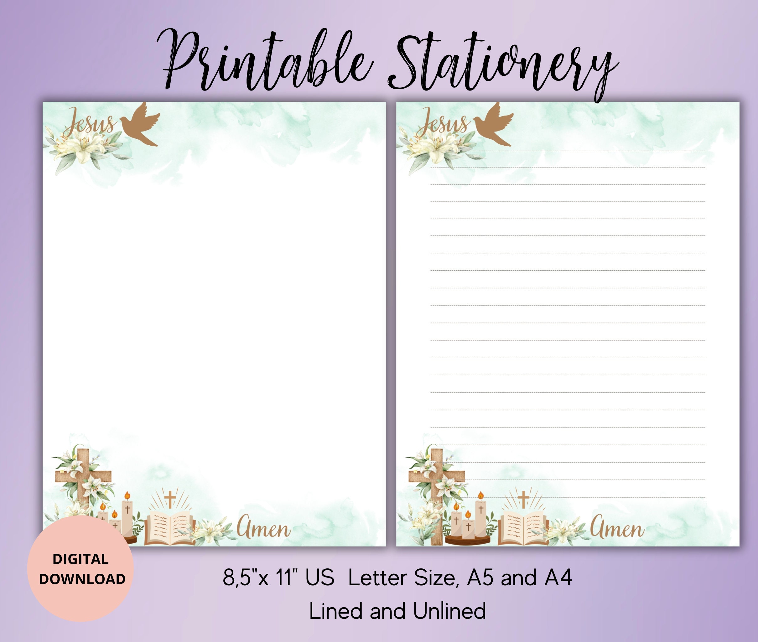 Christian Religious Printable Stationery Digital Letter Lined Unlined ...