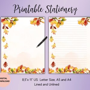 Autumn Printable Stationery,fall Leaves Digital Letter,stationary ...