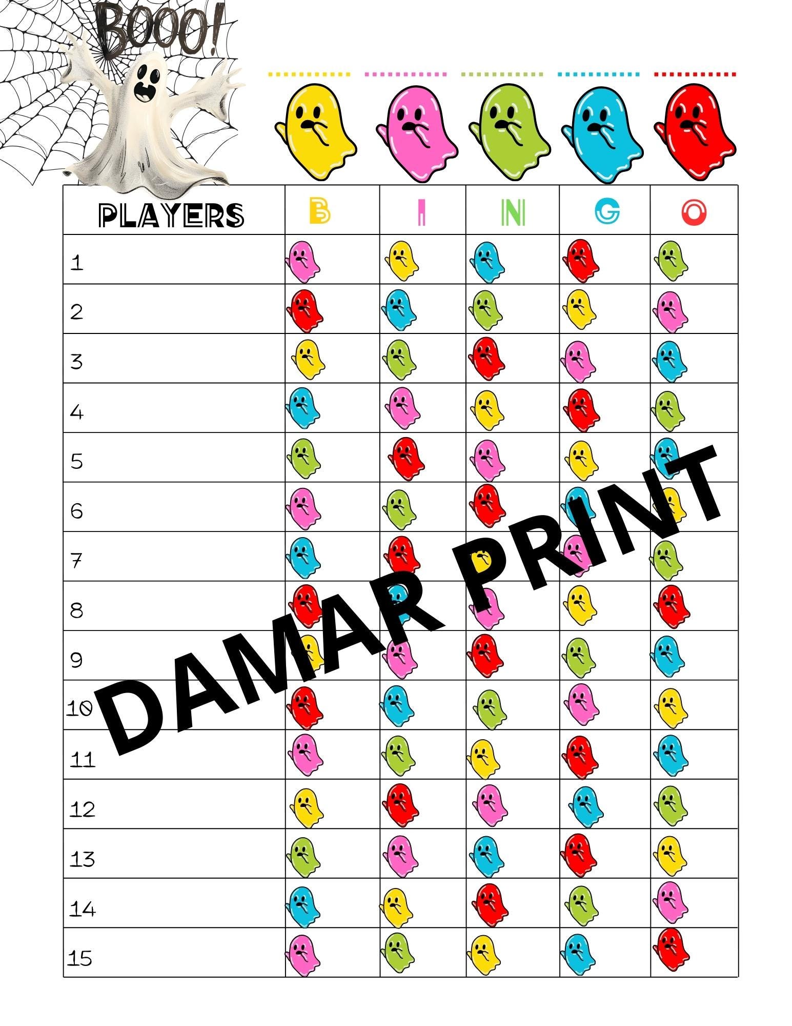 Cute Ghost Bingo Boards Printable Set -spooky Bingo Theme - 15 Lines ...