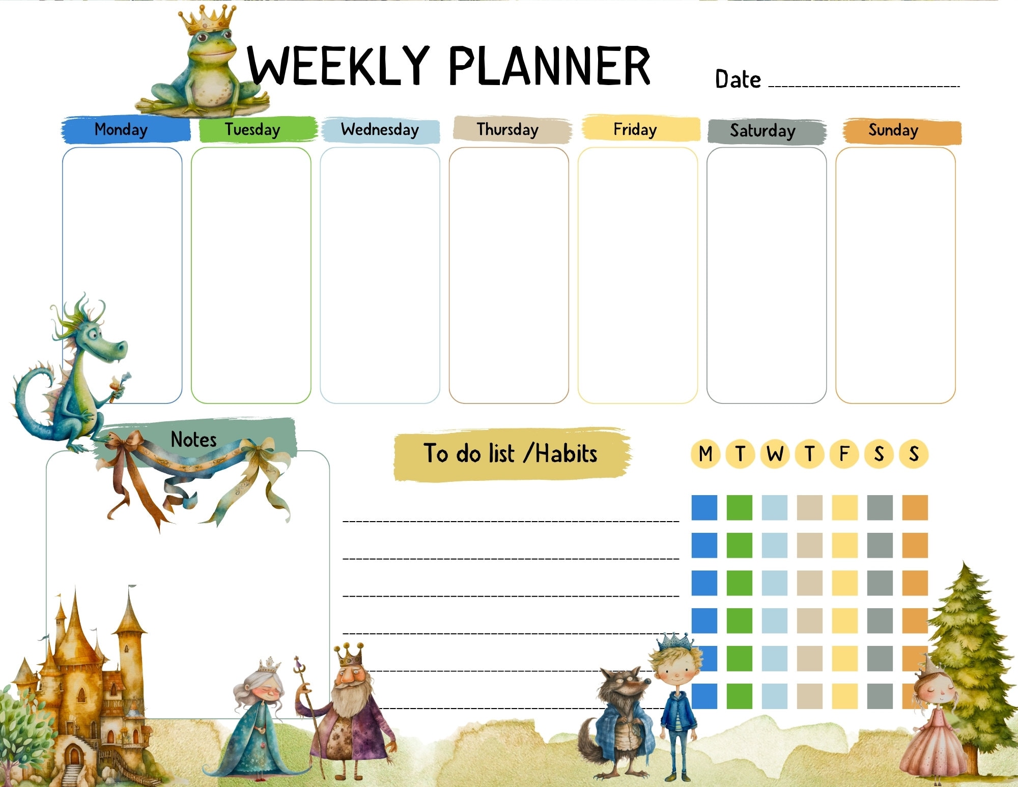 Kids Weekly Planner-editable Printable Weekly Planner-fairy Tale ...