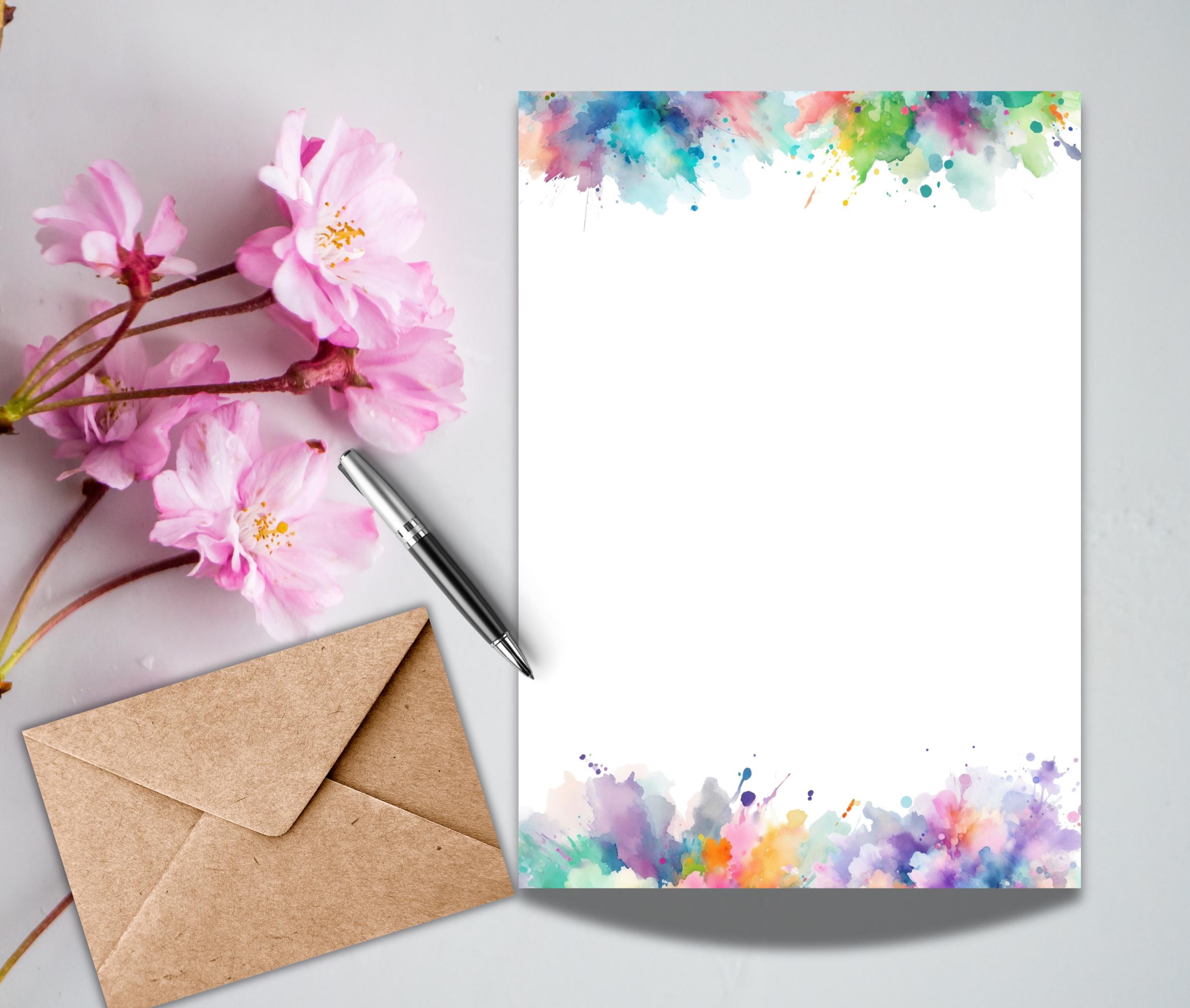 Watercolor Printable Stationery Set-watercolor Printable Writing Paper ...