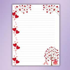 Heart Printable Stationery-love Note Digital Download-valentine's Day ...