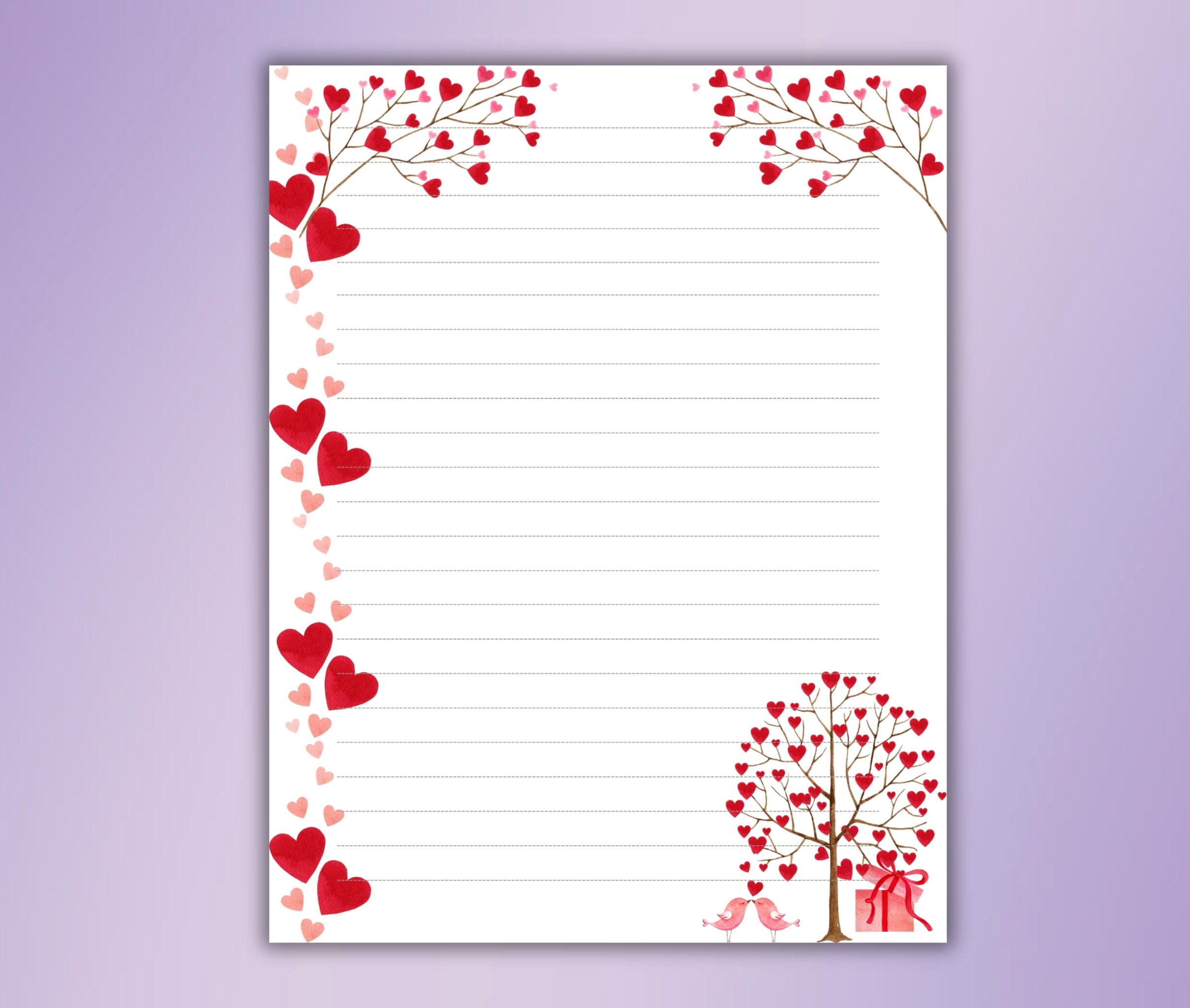 Heart Printable Stationery-love Note Digital Download-valentine's Day ...