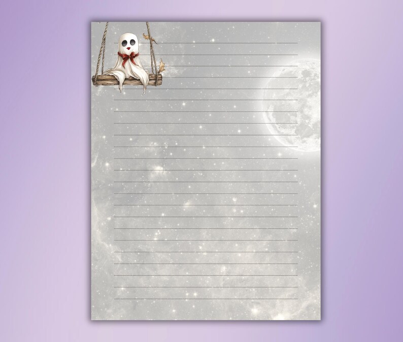 Cute Ghost and Moon Printable Stationery-halloween Writing Paper Set ...