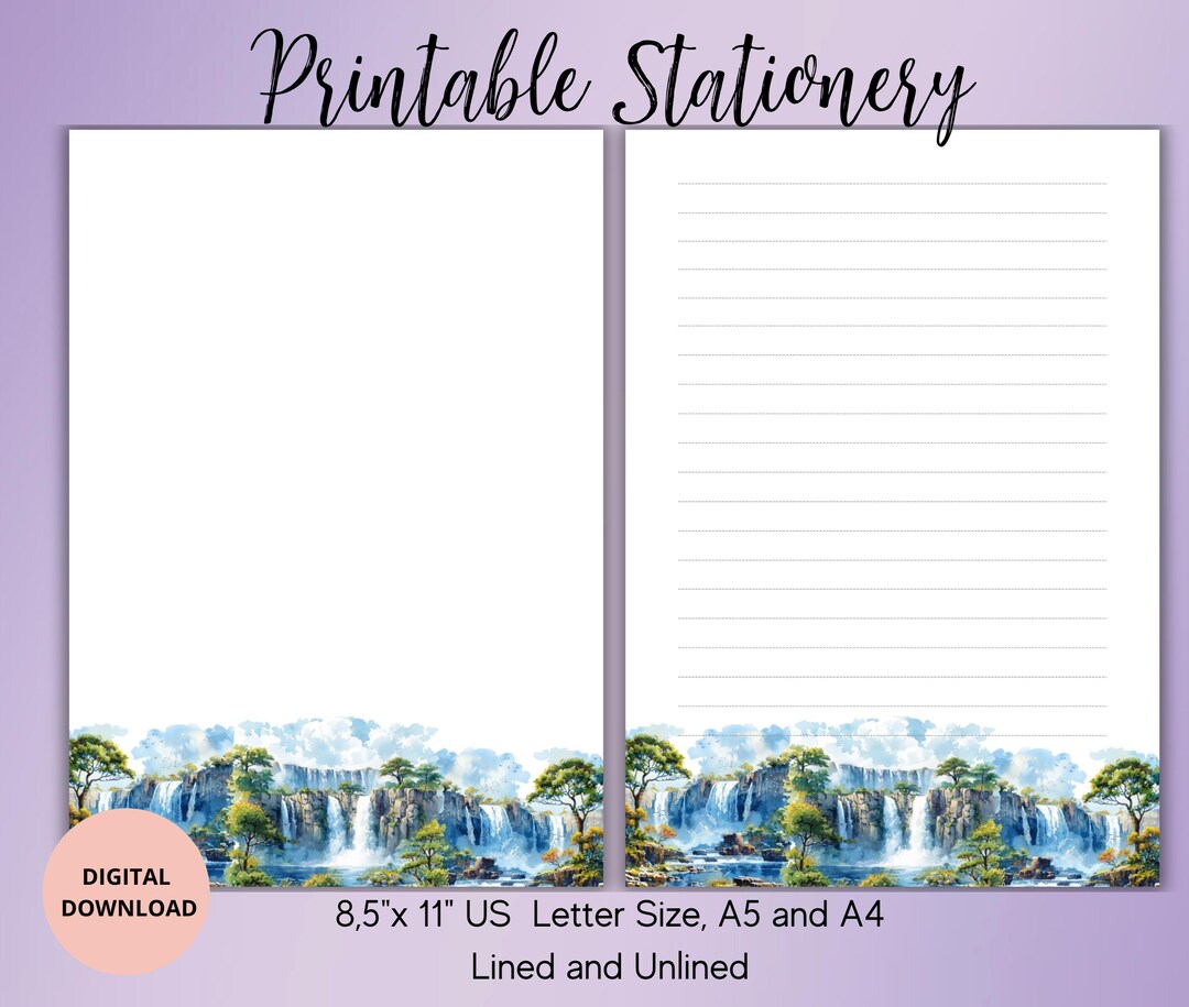 Waterfall Printable Stationery-writing Paper Unlined Lined A5/A4/US ...