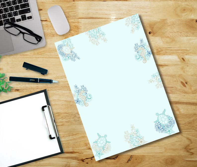 Sea Turtle Printable Stationery-marine Writing Paper Unlined Lined A5 ...