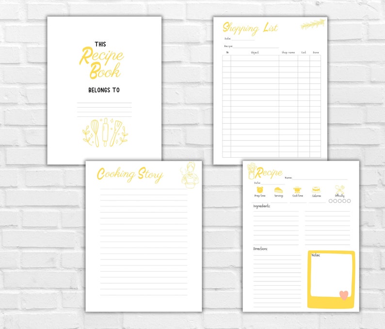 Printable Recipe Page Template-recipe Card-shopping List-recipe Book ...
