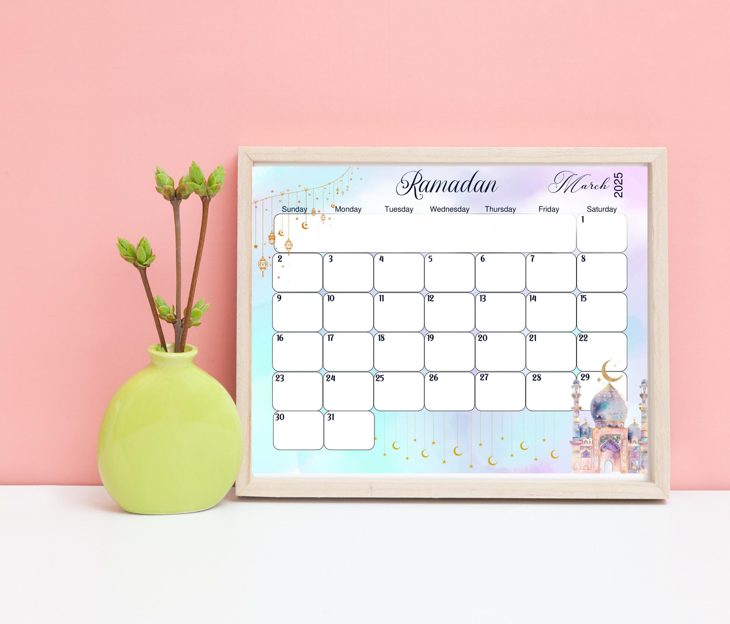 Ramadan Editable Calendar-march 2025 Islamic Muslim Printable Monthly ...