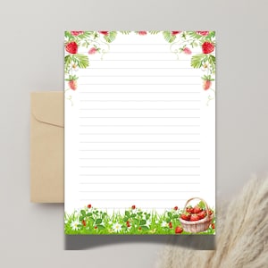 Strawberry Printable Stationery-flower Pen Pal Supplies-summer Writing ...