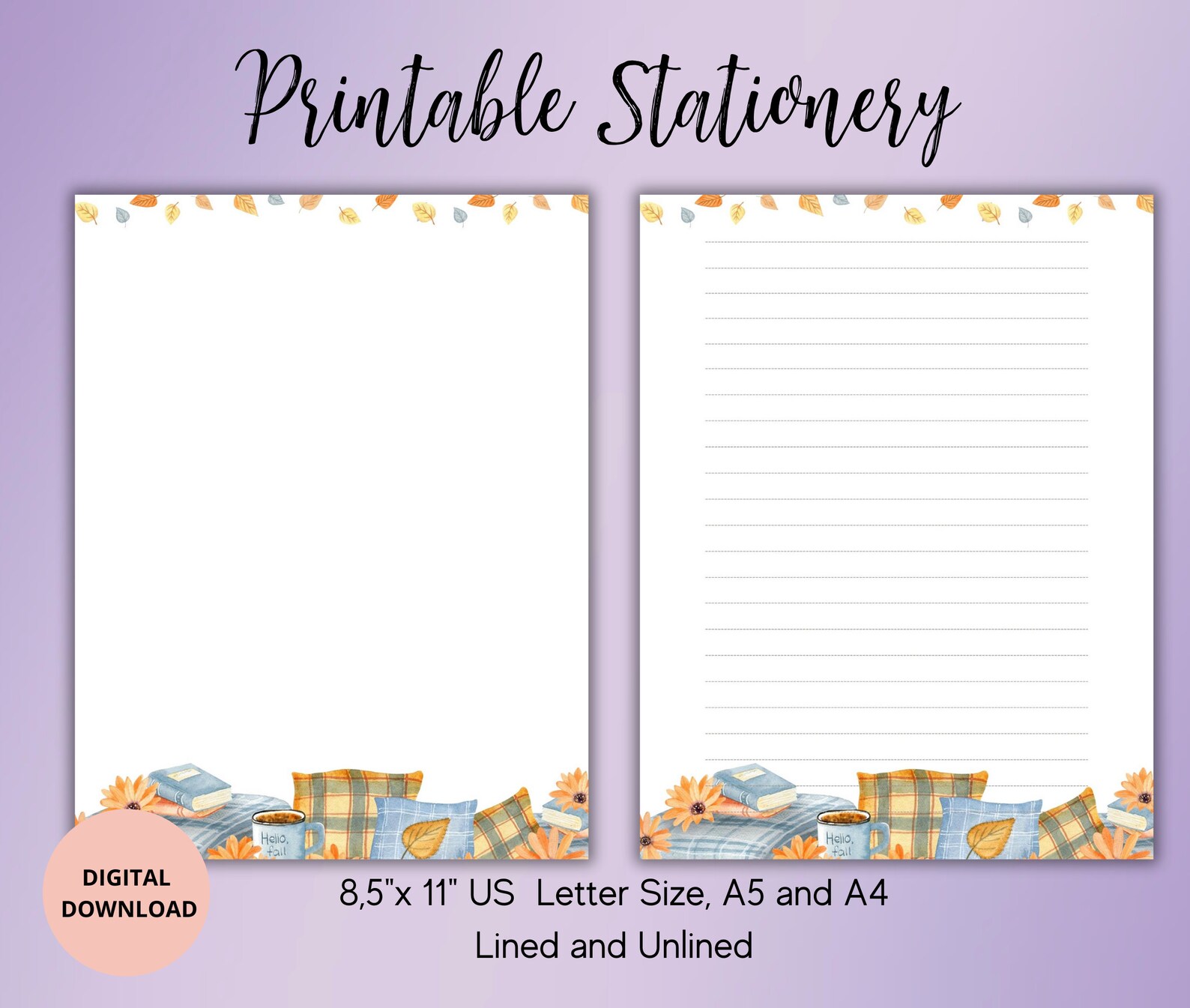 Autumn Fall Printable Stationery,cute Stationary,digital Letter ...