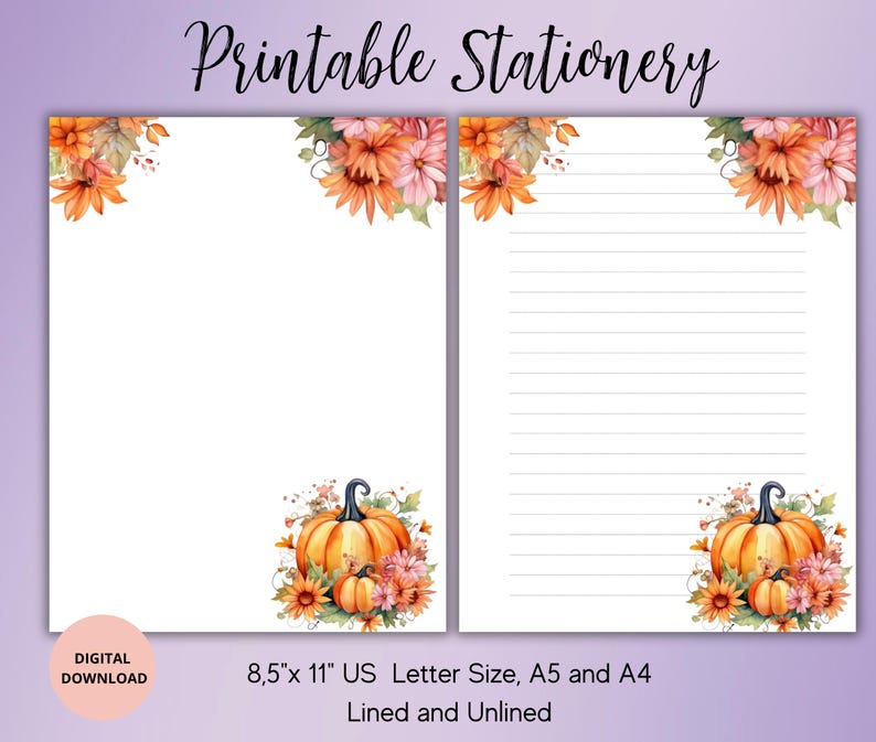 Pumpkin Printable Stationery,autumn Stationary,digital Download ...