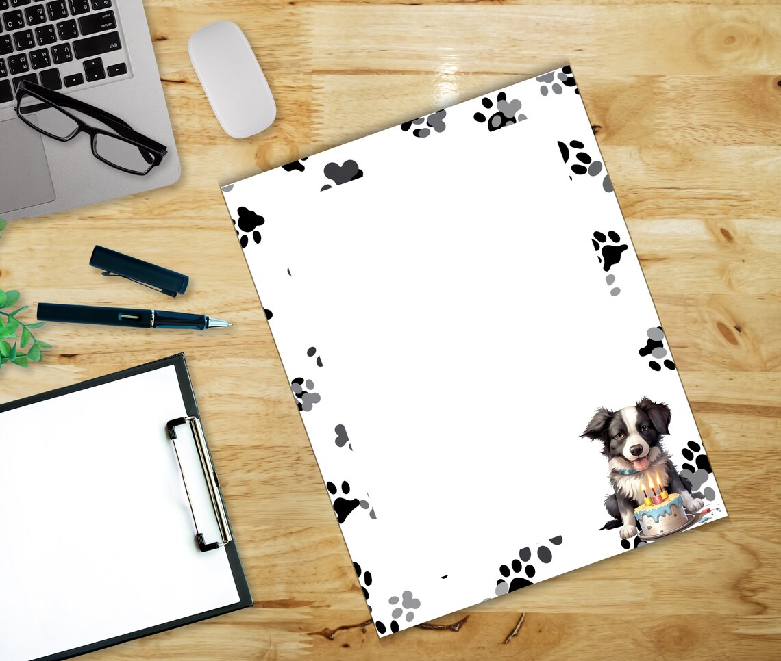 Dog Printable Stationery-dog Paw Writing Letter Paper Set Lined Unlined ...