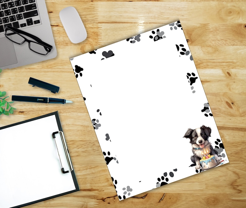 Dog Printable Stationery-dog Paw Writing Letter Paper Set Lined Unlined ...