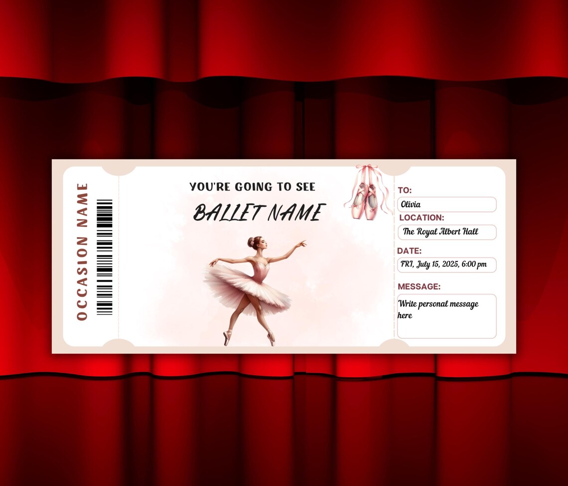Personalized Ballet Surprise Ticket-ballet Ticket Editable Template ...