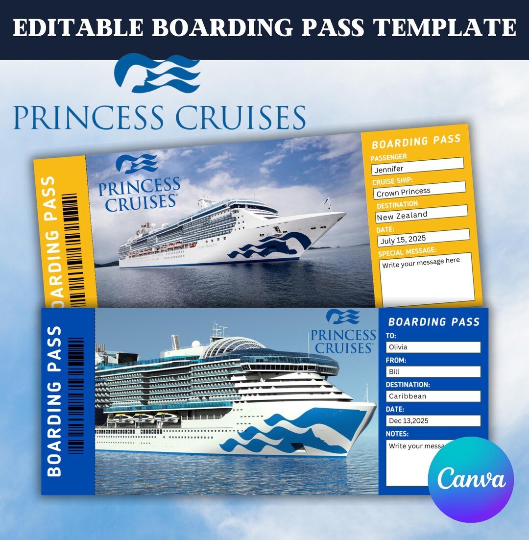 EDITABLE Princess Cruise Ticket-editable Boarding Pass-print Surprise ...