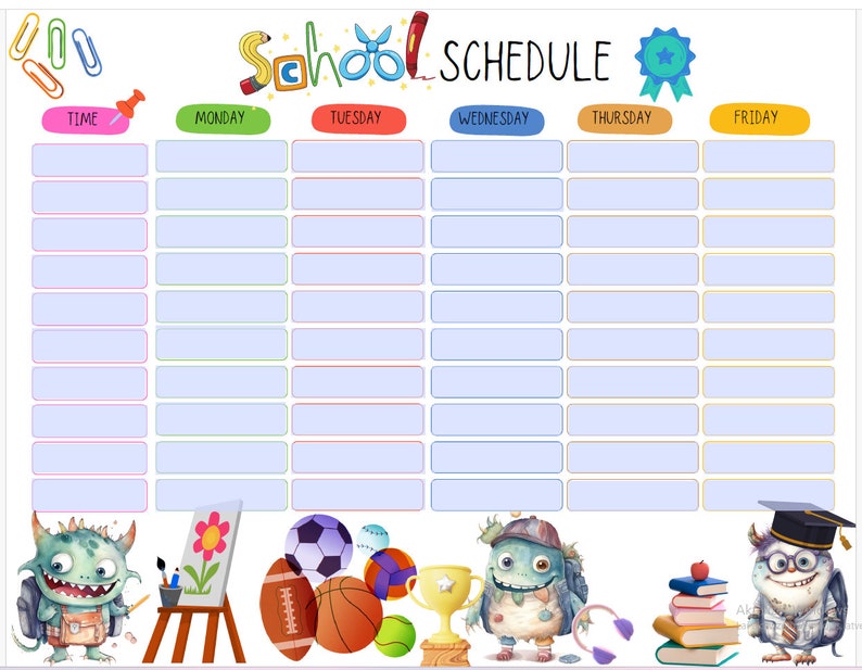 Editable Printable School Schedule for Kids-school Supplies Theme-kids ...
