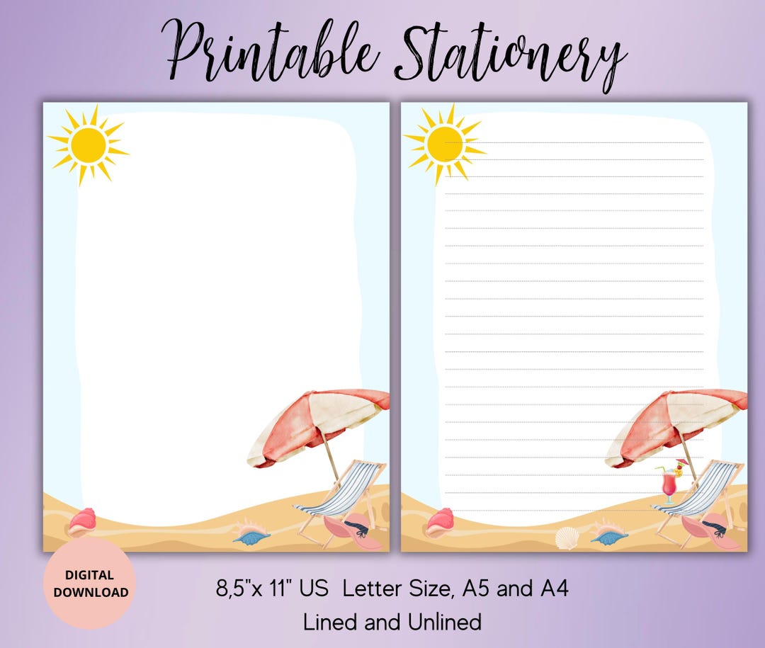 Summer Beach Printable Stationery- Beach Printable Stationary-letter ...