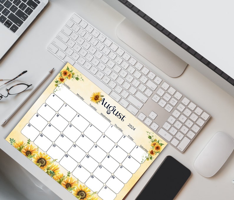 Editable August 2024 Calendar-sunflower Printable Planner Digital ...