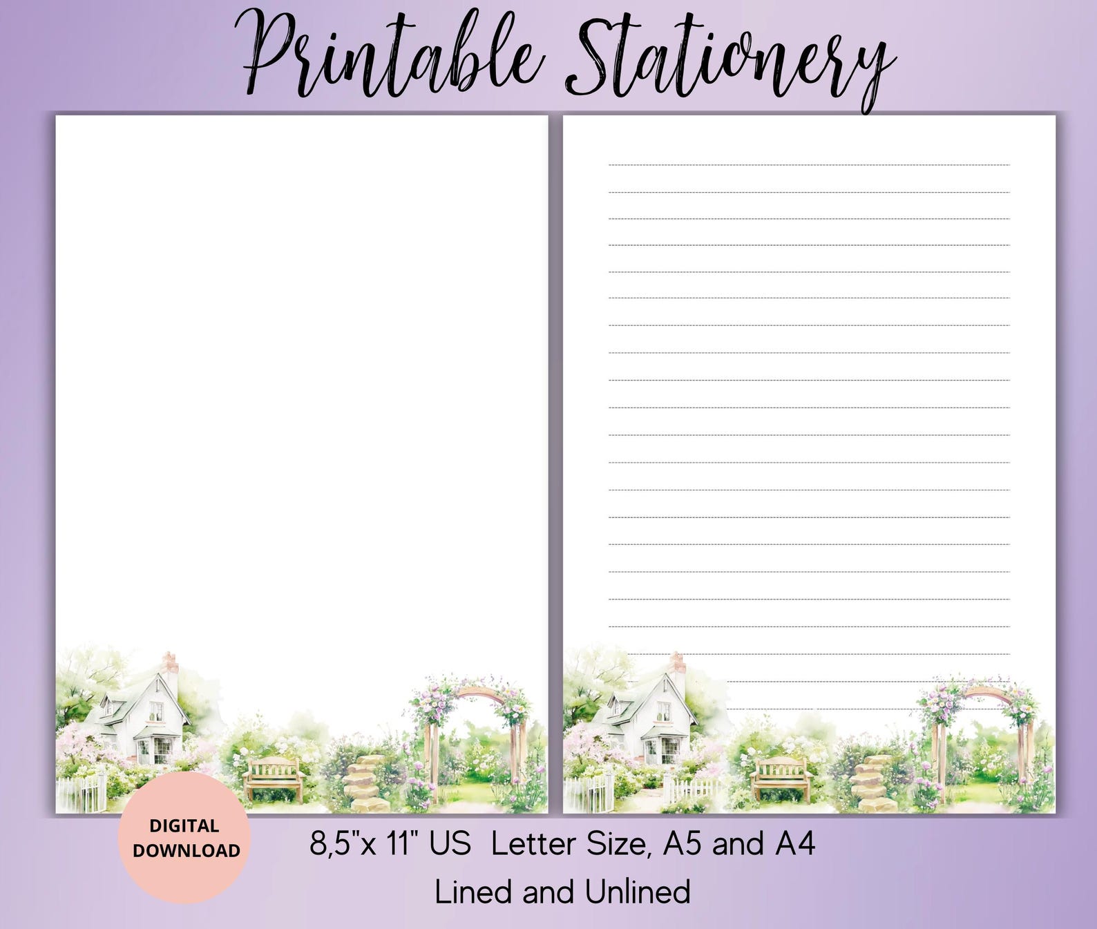 Summer Landscape Printable Stationery-cottage Writing Paper Lined ...