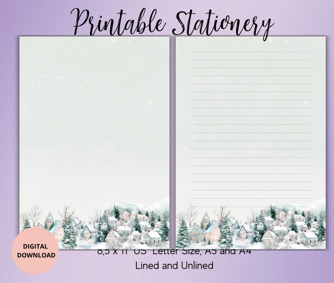Winter Village Printable Stationery-winter Writing Paper A5/A4/US ...