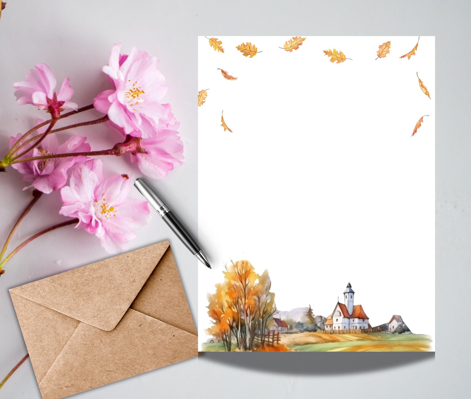 Autumn Printable Stationery,fall Leaves Digital Letter,stationary ...