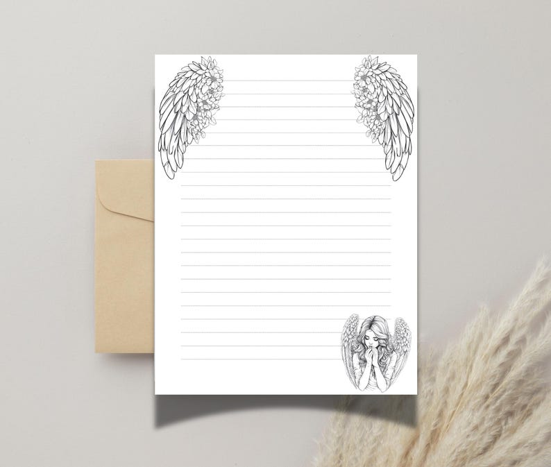 Angel Wings Printable Stationery Set -coloring Wings Writing Paper Set ...