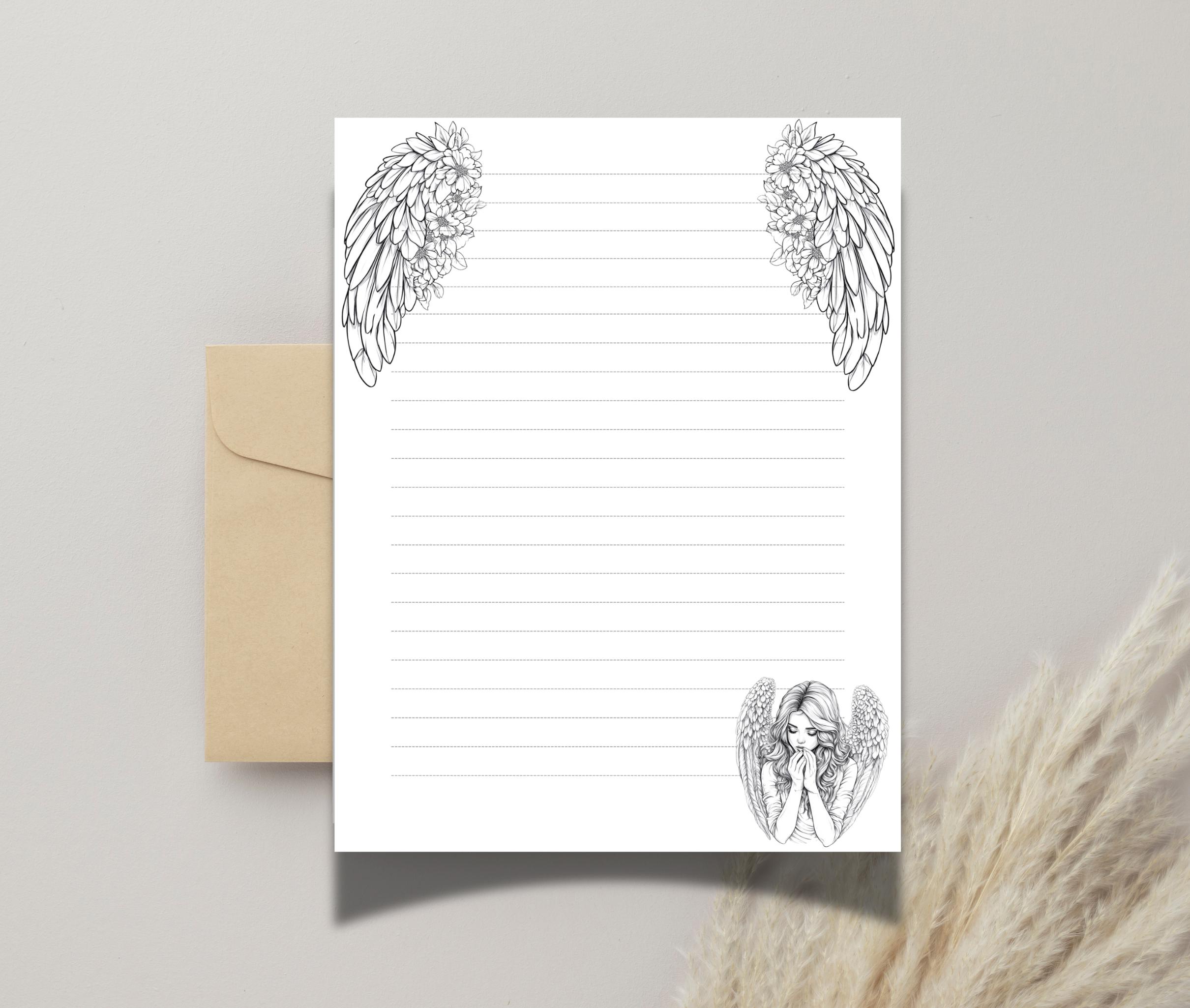Angel Wings Printable Stationery Set -coloring Wings Writing Paper Set ...