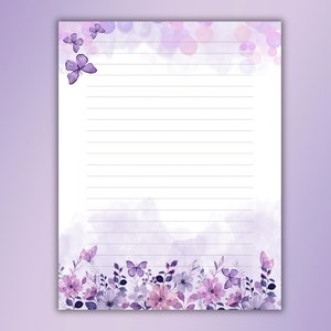 Purple Flower With Butterflies Printable Stationery-flowerstationary ...