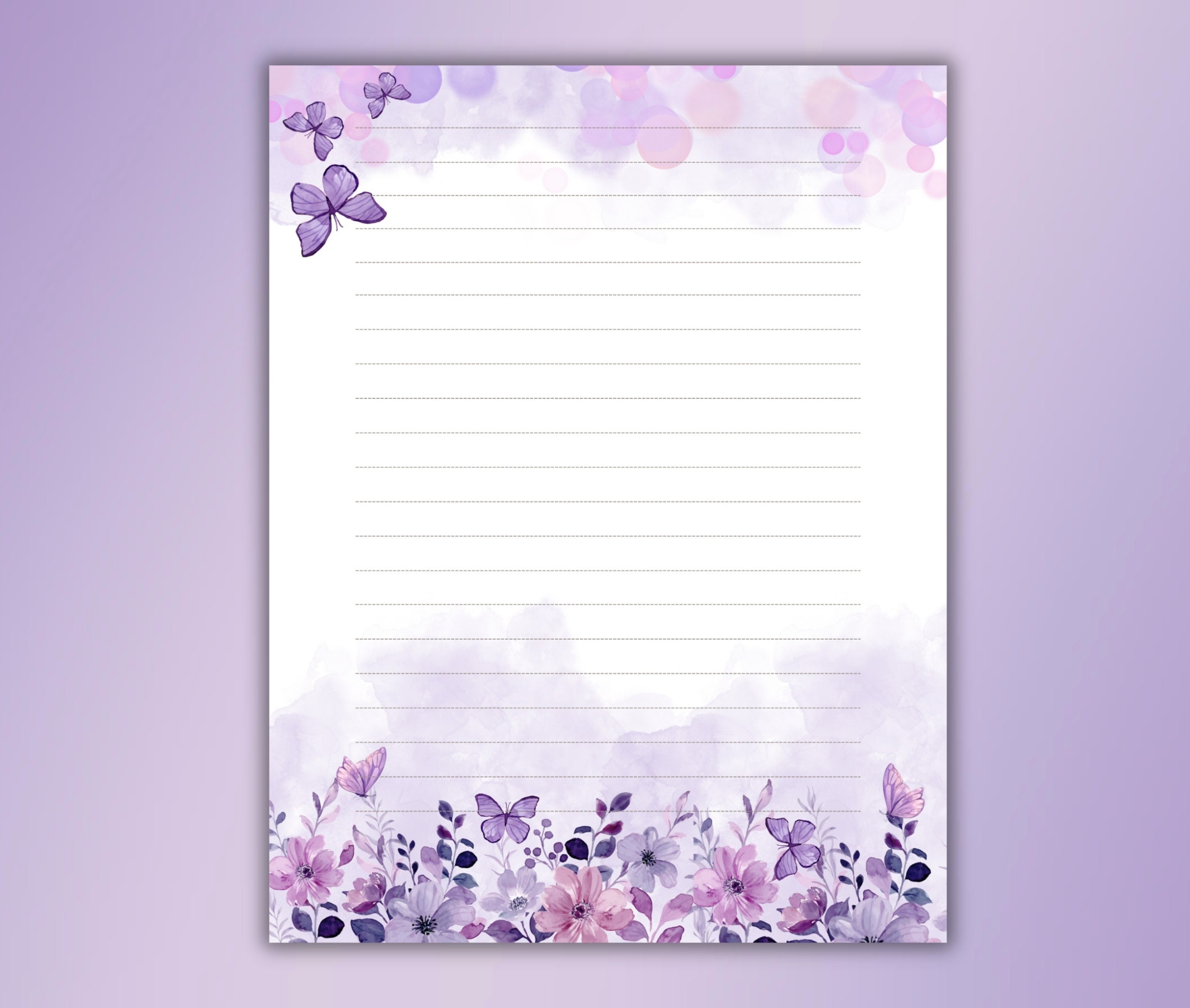 Purple Flower With Butterflies Printable Stationery-flowerstationary ...