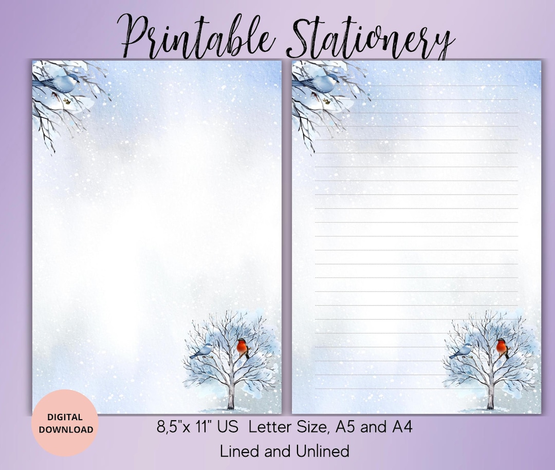 Winter Birds on Tree Printable Stationery/festive /winter Stationary ...