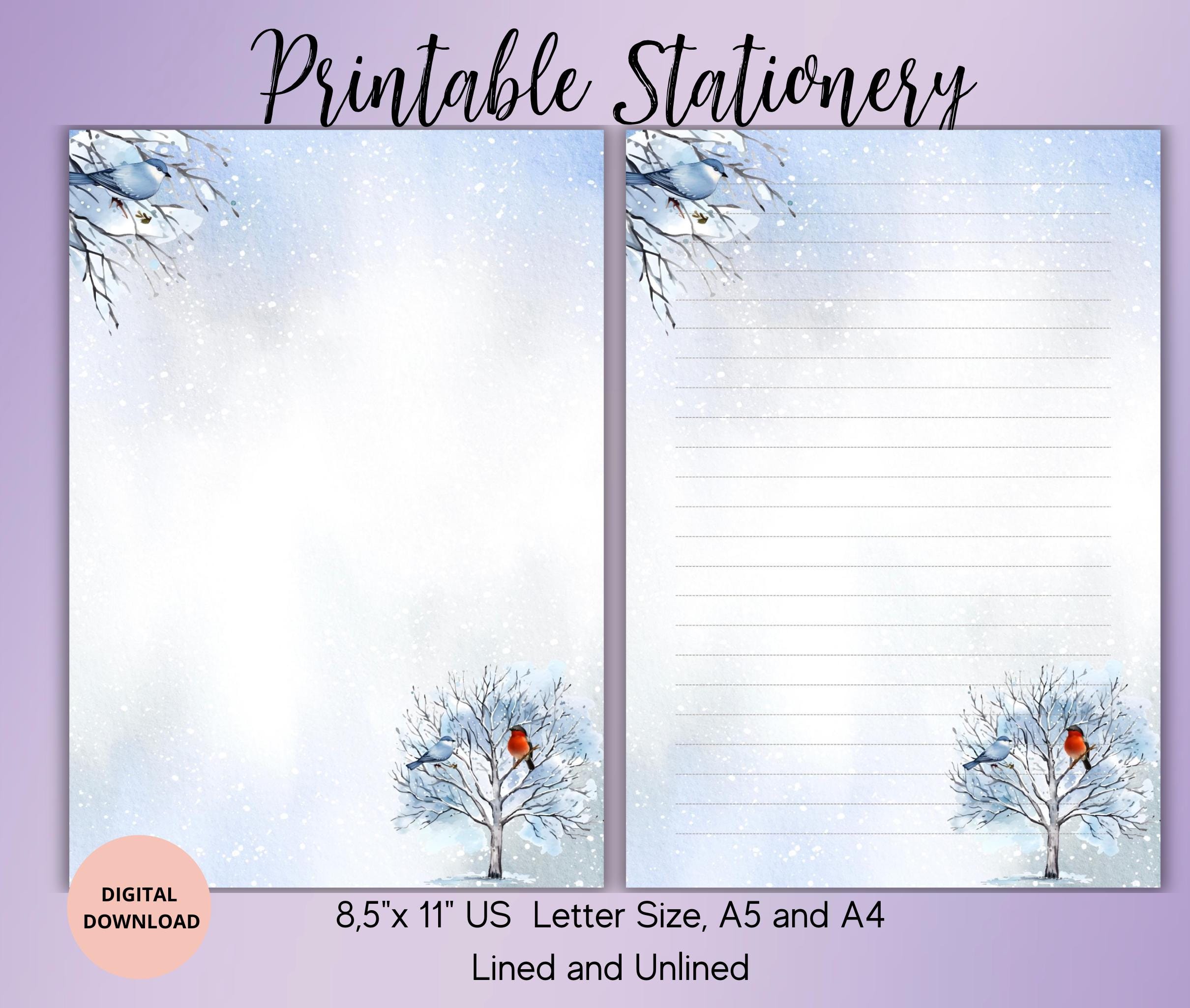 Winter Birds on Tree Printable Stationery/festive /winter Stationary ...