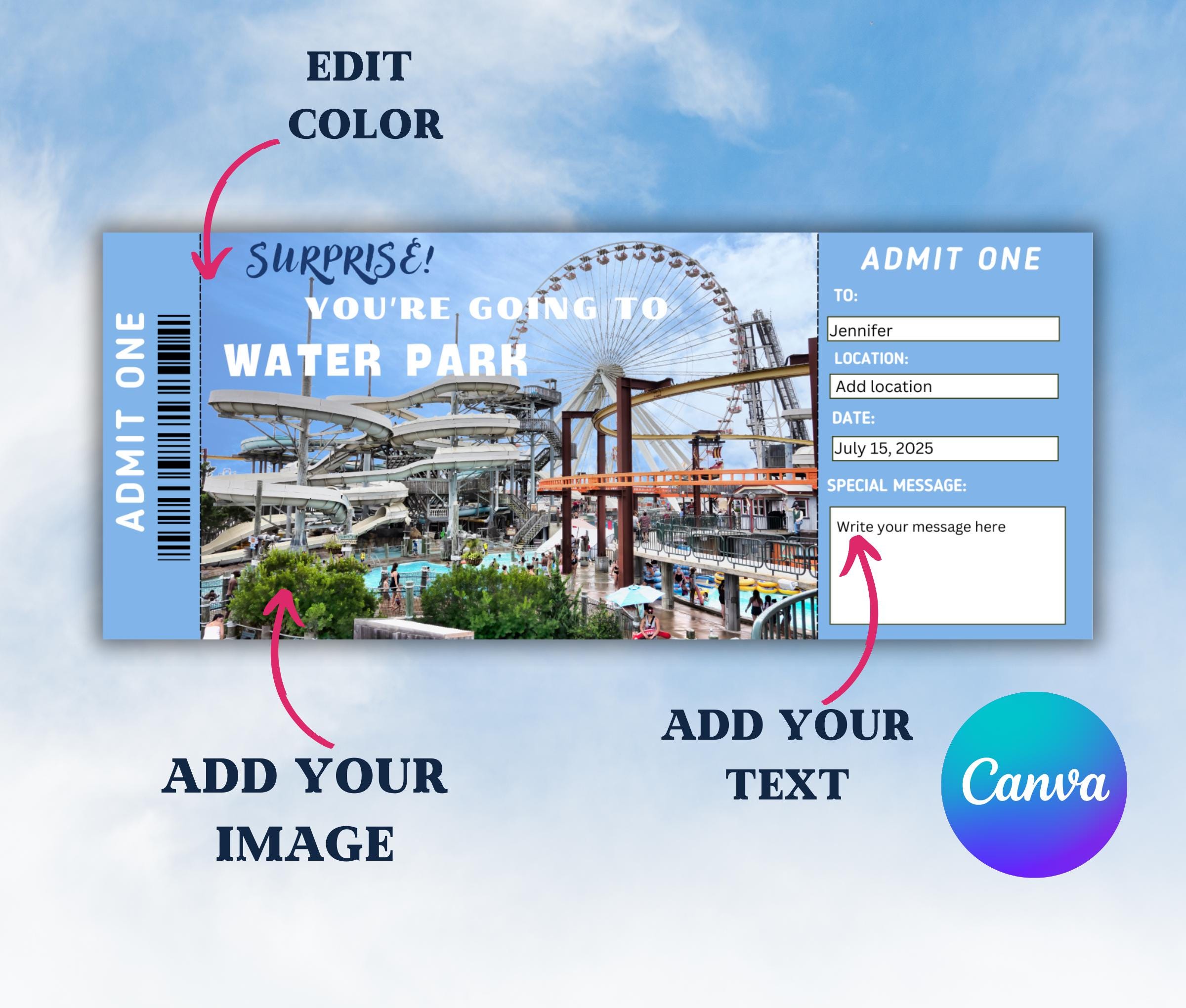 Editable Water Park Surprise Ticket-water Park Gift Certificate ...