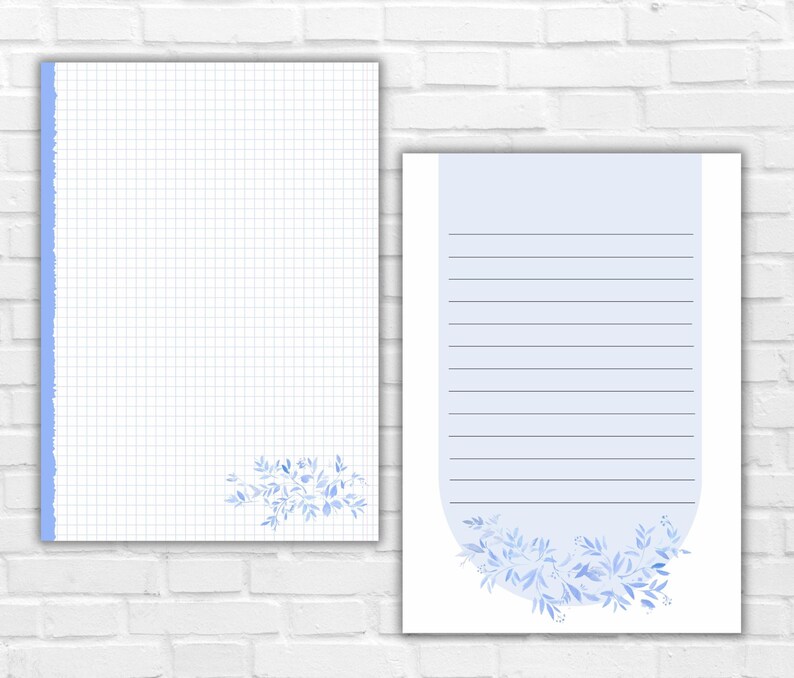 Flower Printable Writing Paper Bundle-blue Floral Stationary ...