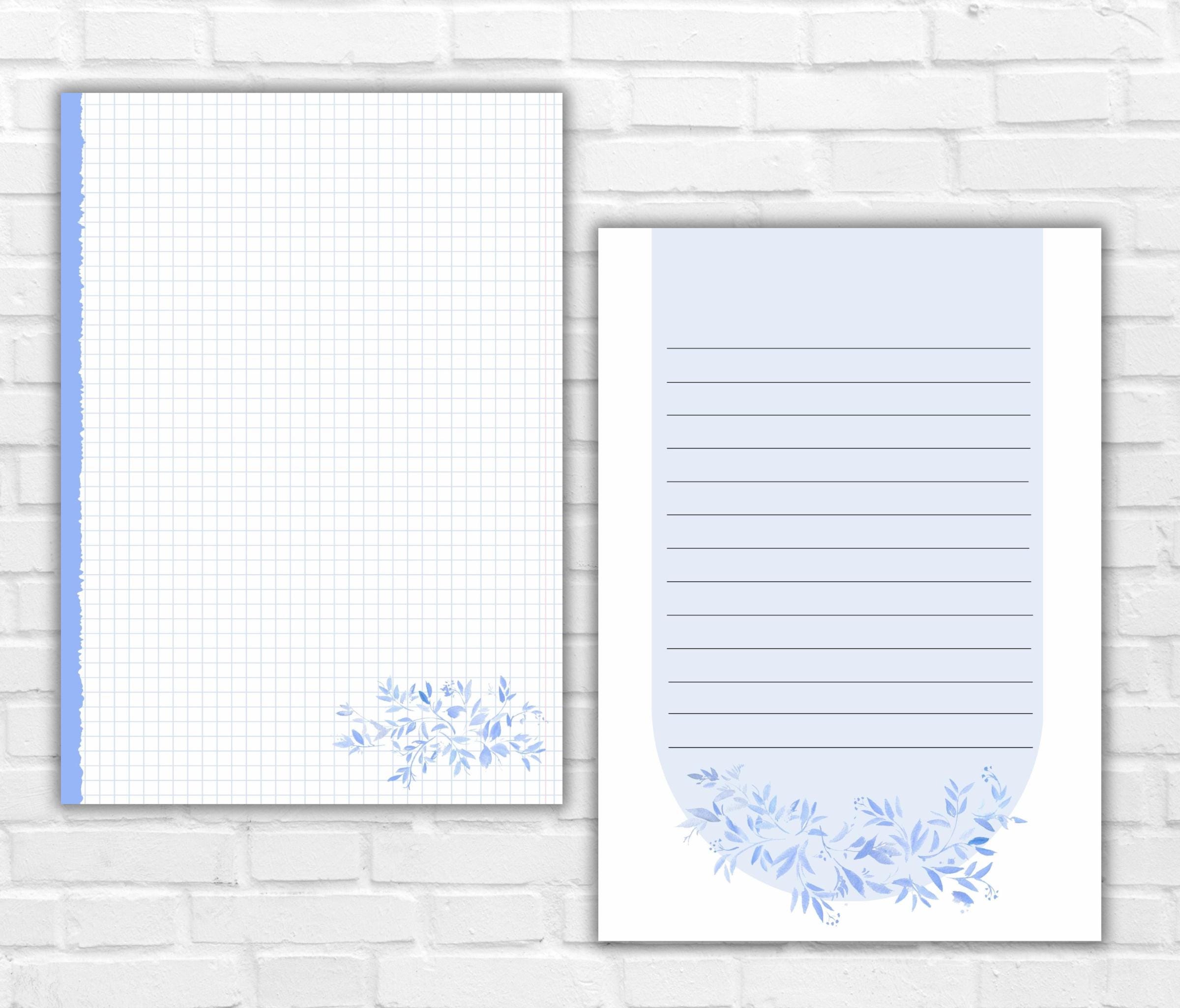 Flower Printable Writing Paper Bundle-blue Floral Stationary ...