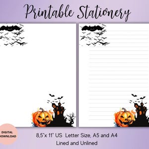 Pumpkin Printable Stationery,halloween Stationary,printable Writing ...