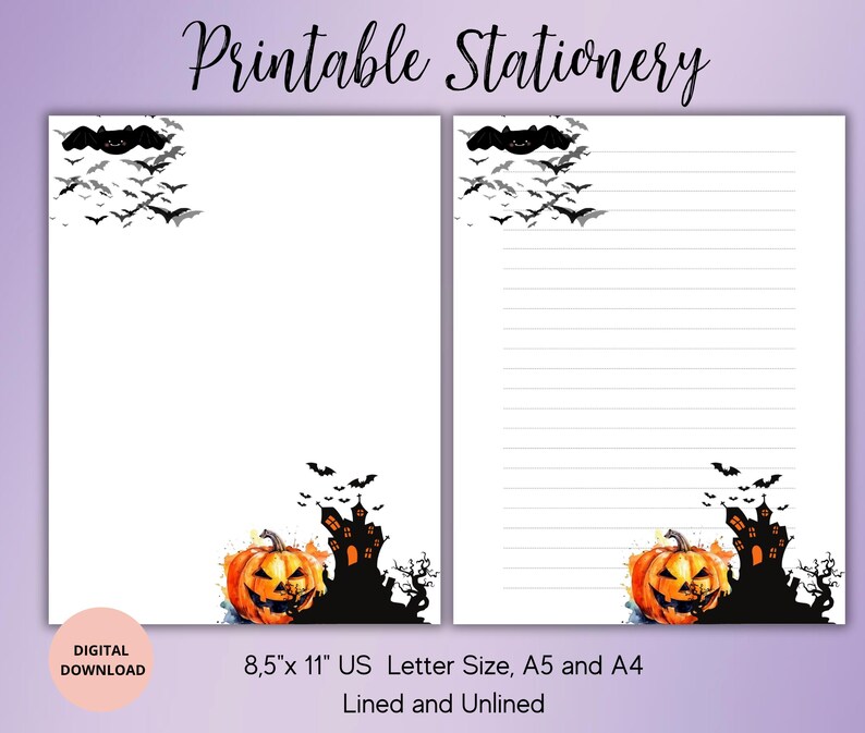 Pumpkin Printable Stationery,halloween Stationary,printable Writing ...
