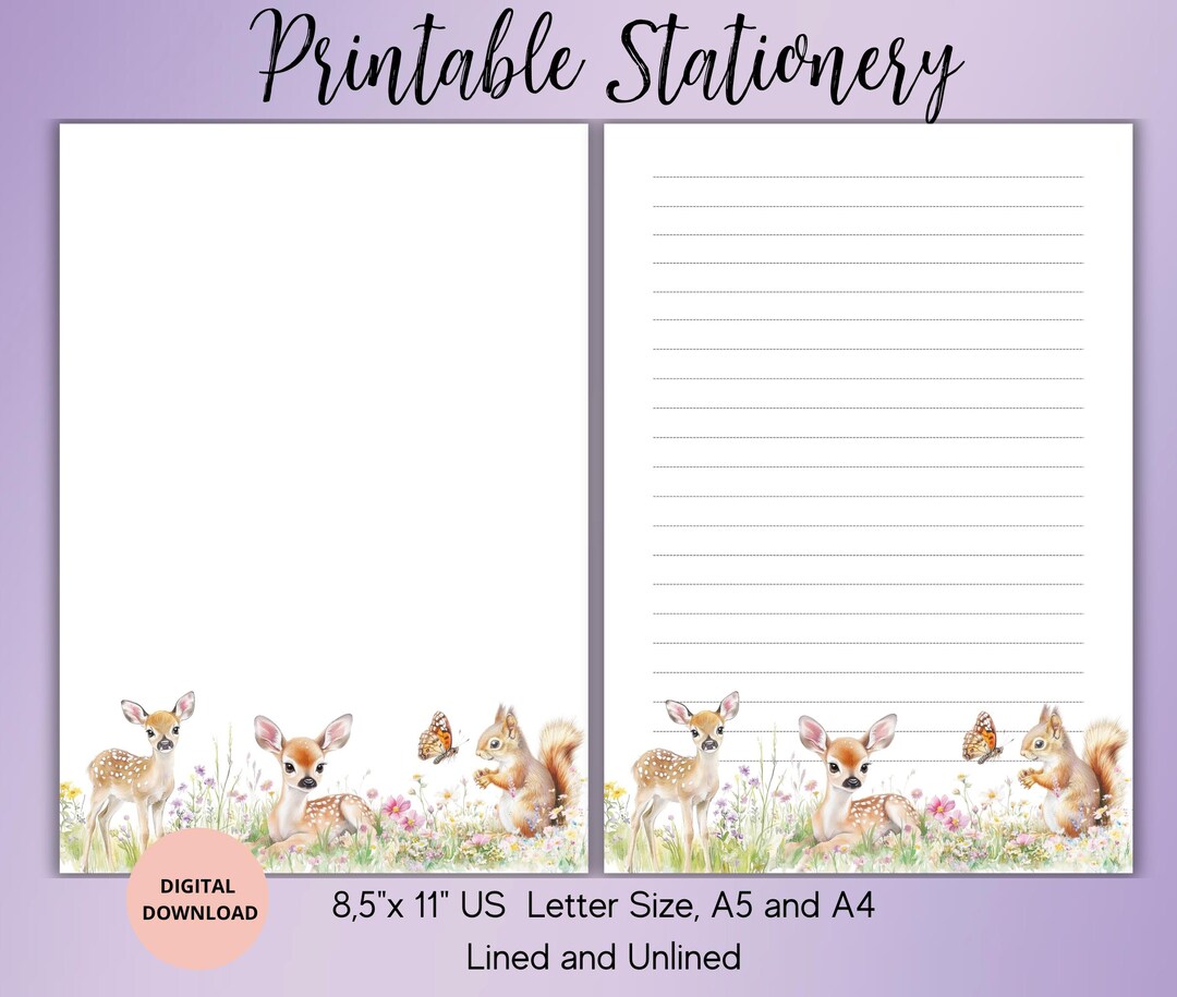Woodland Animals Printable Stationery-forest Animal Writing Paper Lined ...