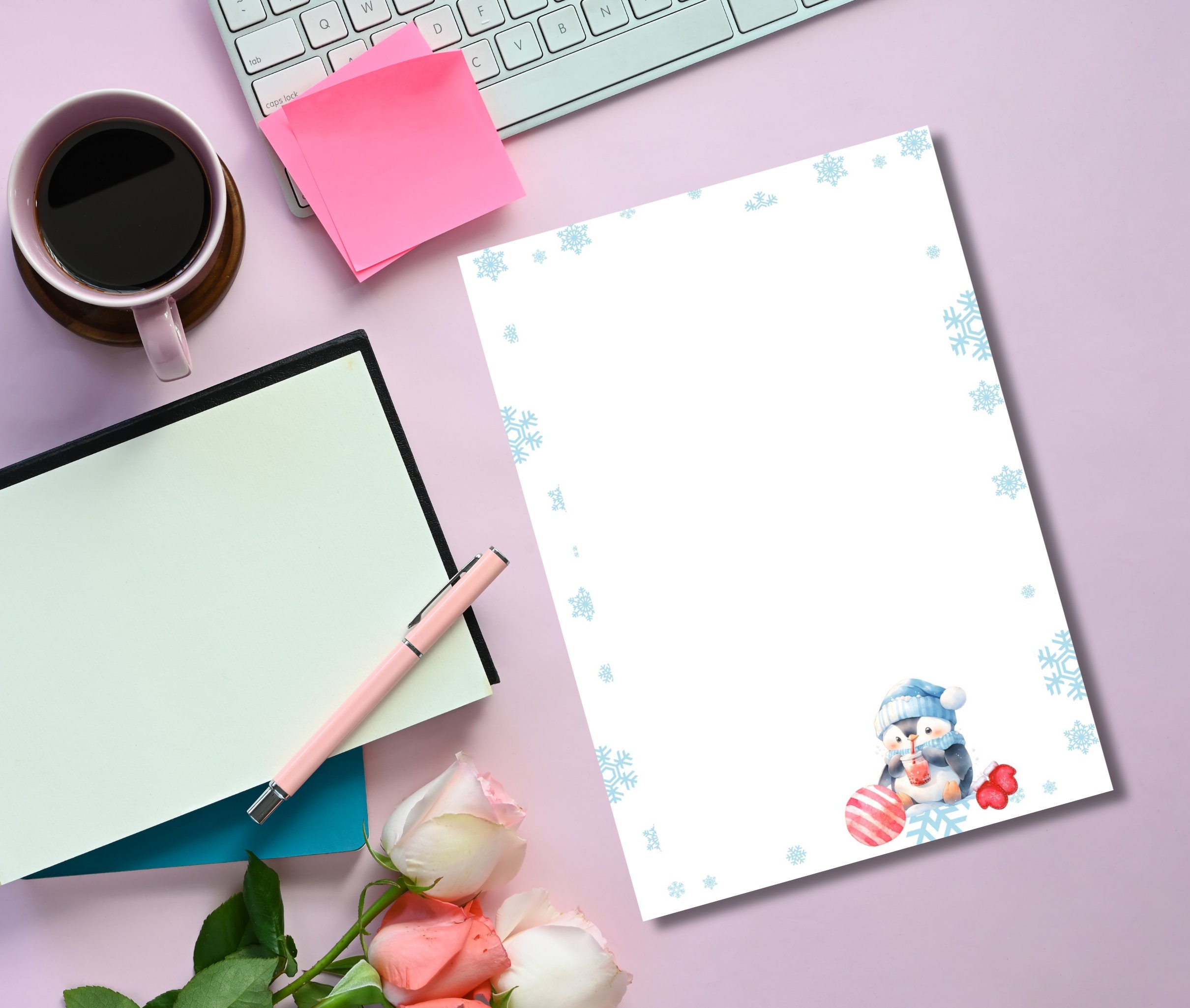 Penguin Cute Christmas Printable Stationery-winter Stationary-animal ...