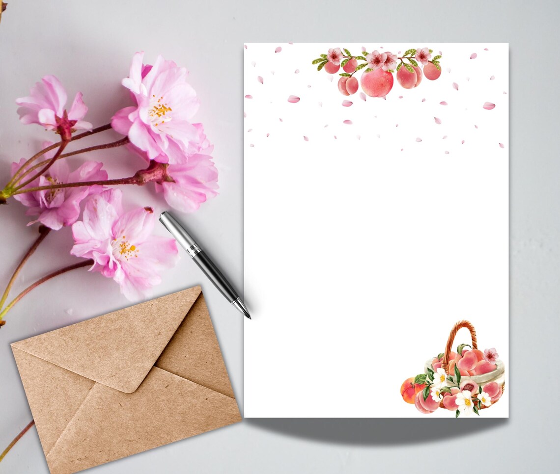 Peach Fruit Printable Stationery-fruit Writing Paper Set Unlined Lined ...