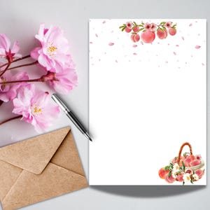 Peach Fruit Printable Stationery-fruit Writing Paper Set Unlined Lined ...