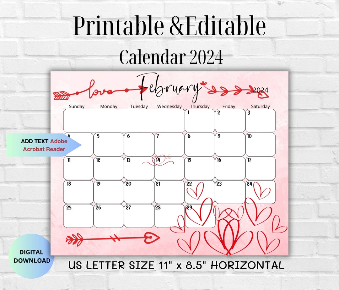 Editable February 2024 Calendar-printable Sweet Valentine Planner-kids ...